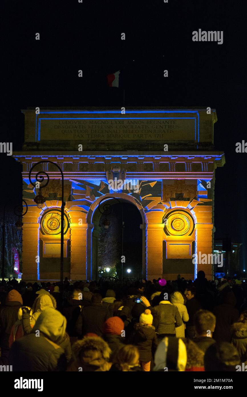 Festival of Lights in the city center. Projections on the Foch Arch of ...