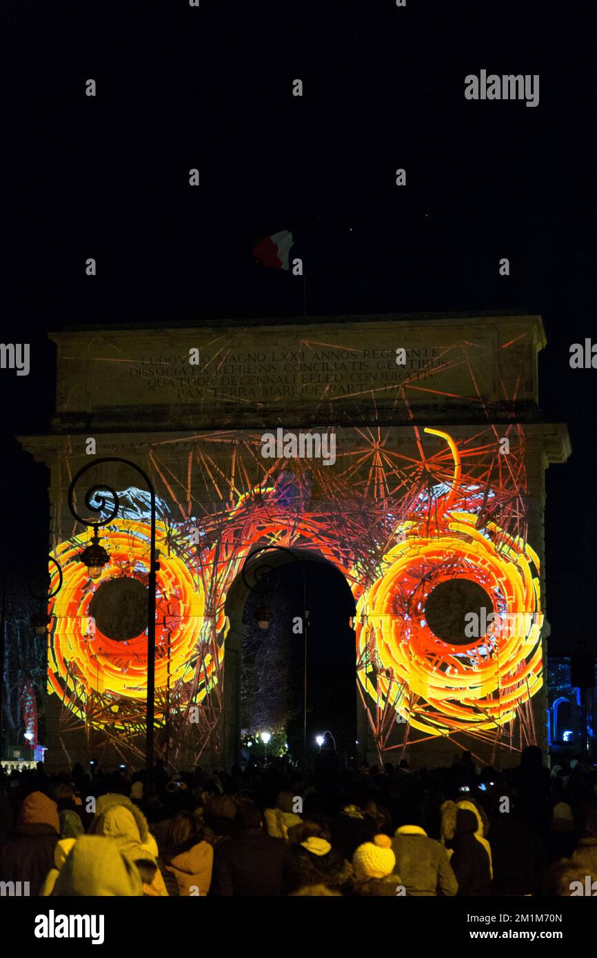 Festival of Lights in the city center. Projections on the Foch Arch of ...