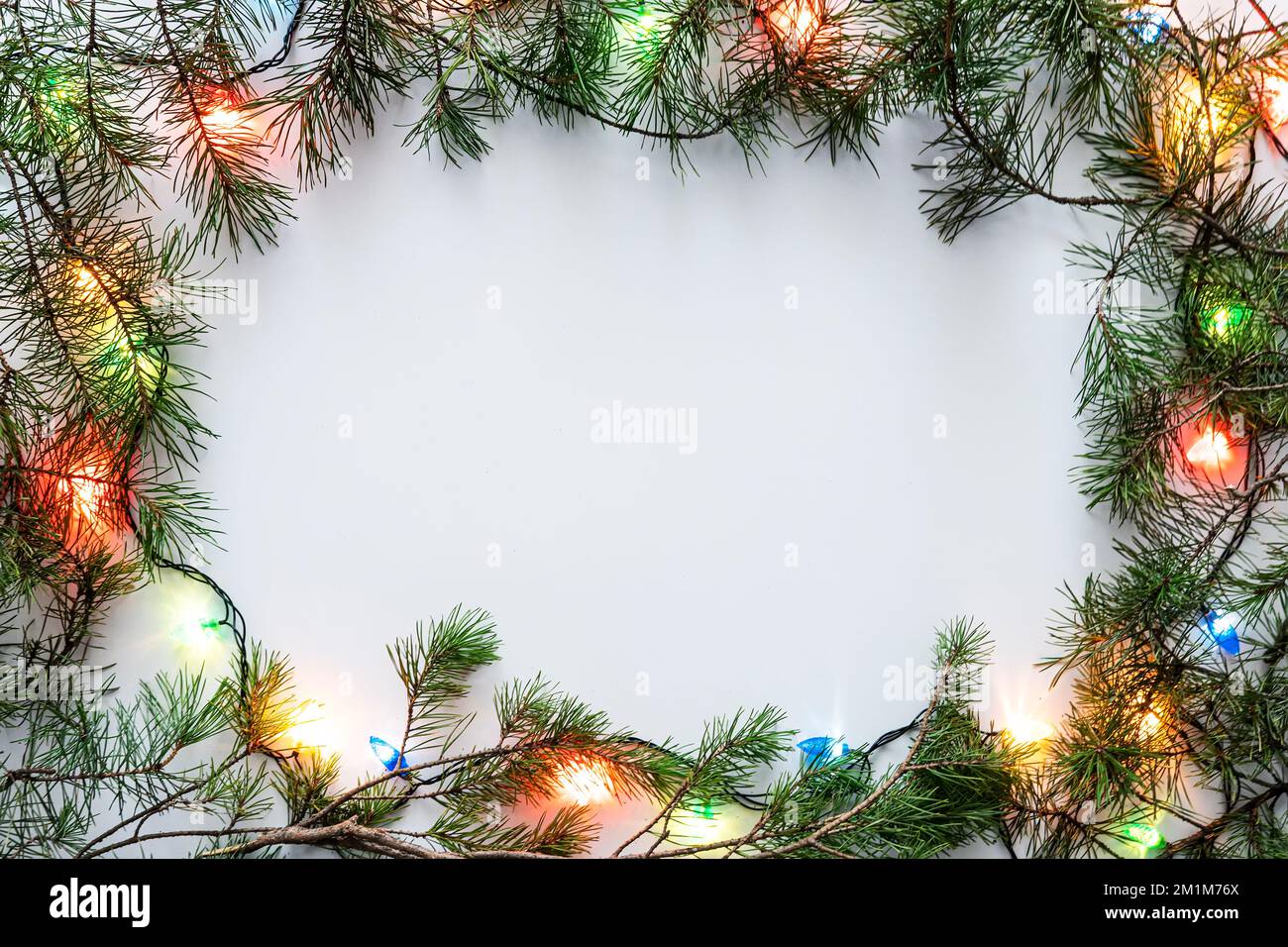 Christmas frame with Christmas ornaments and decorations. Garland on ...