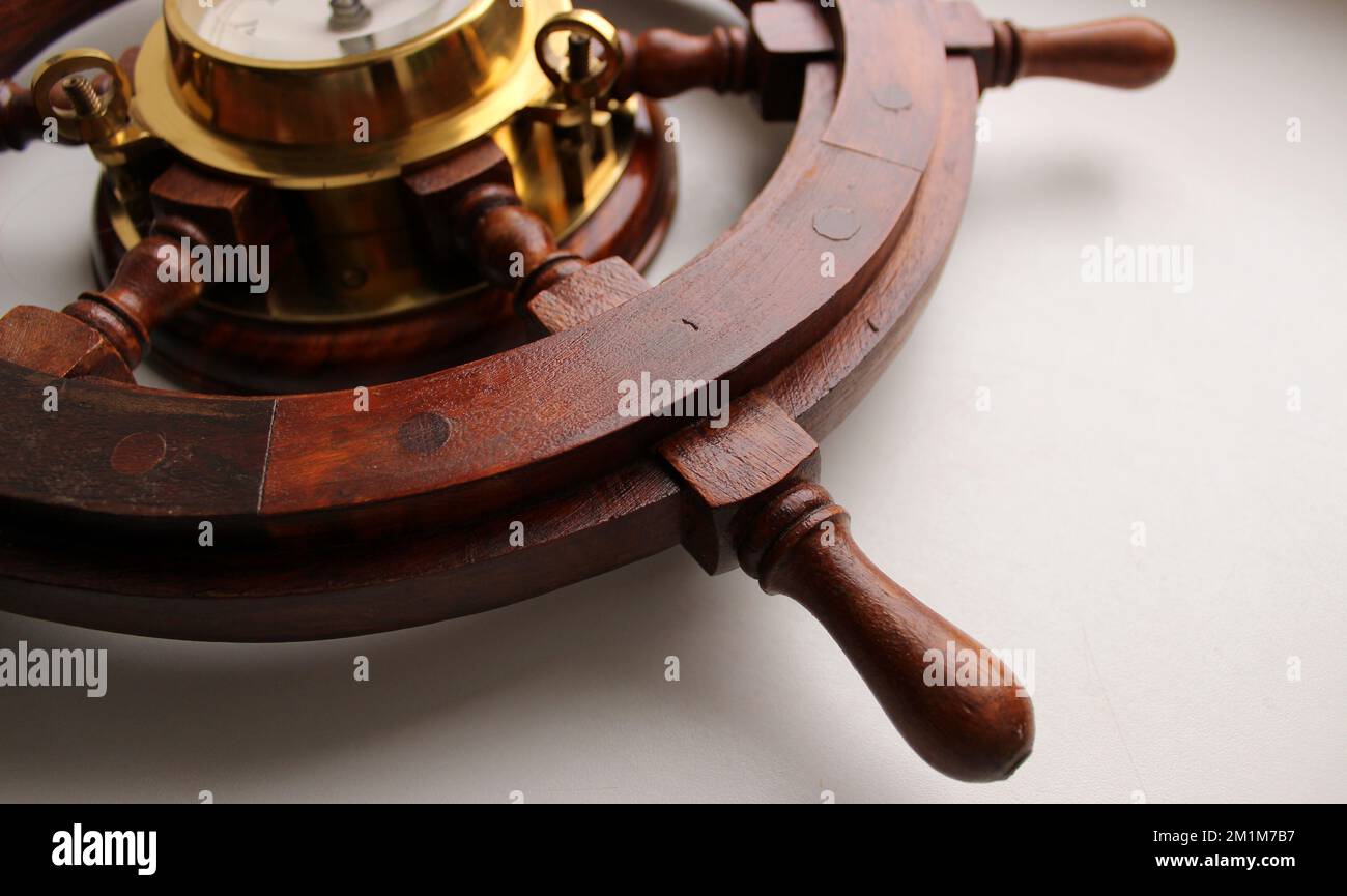 Part Of Sailboat Helm With Сopper Edging Compass Inside Isolated On ...