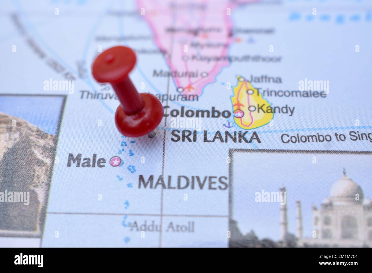 Red Push Pin Pointing on Location of Sri Lanka World Map Close-Up View ...
