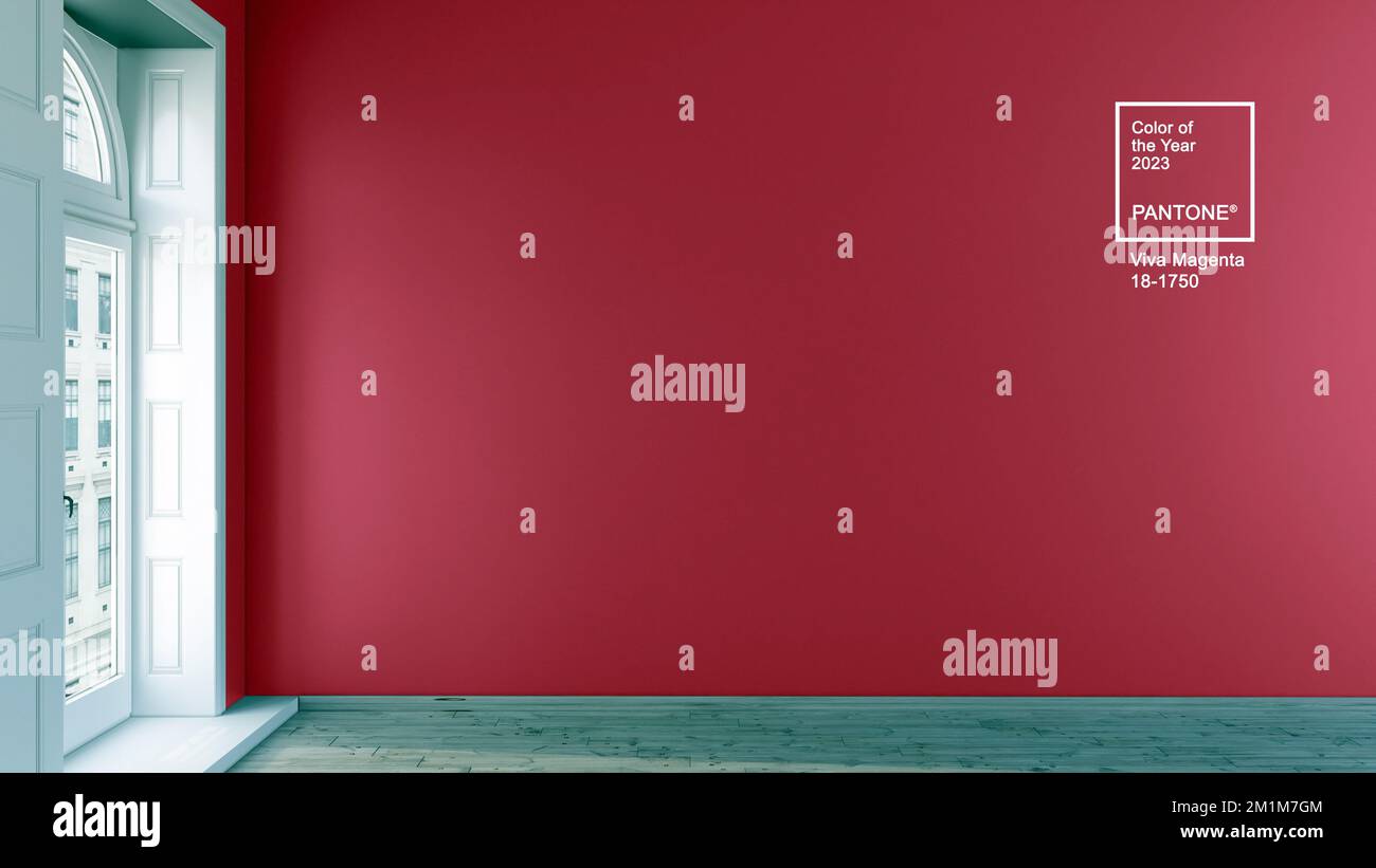Viva magenta color of the year 2023 wall mockup 3d rendering design ...