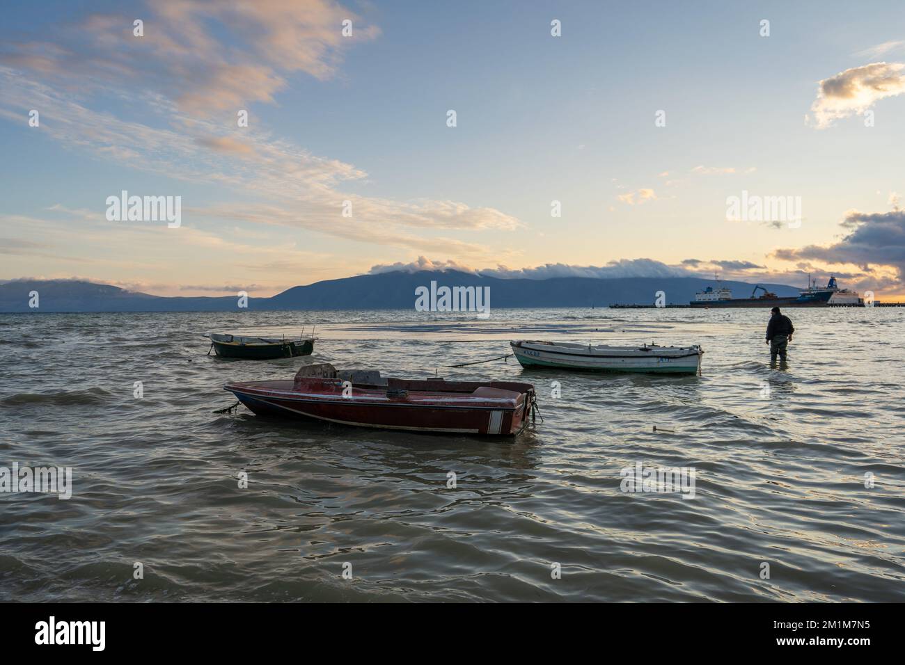 Sunset Over the Sea with Fishing Boat , Beautiful Nature Background ...