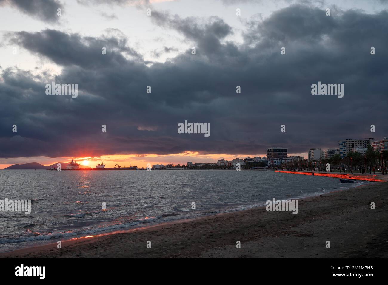 Beautiful sunset in the city of Vlore, Albania Stock Photo - Alamy