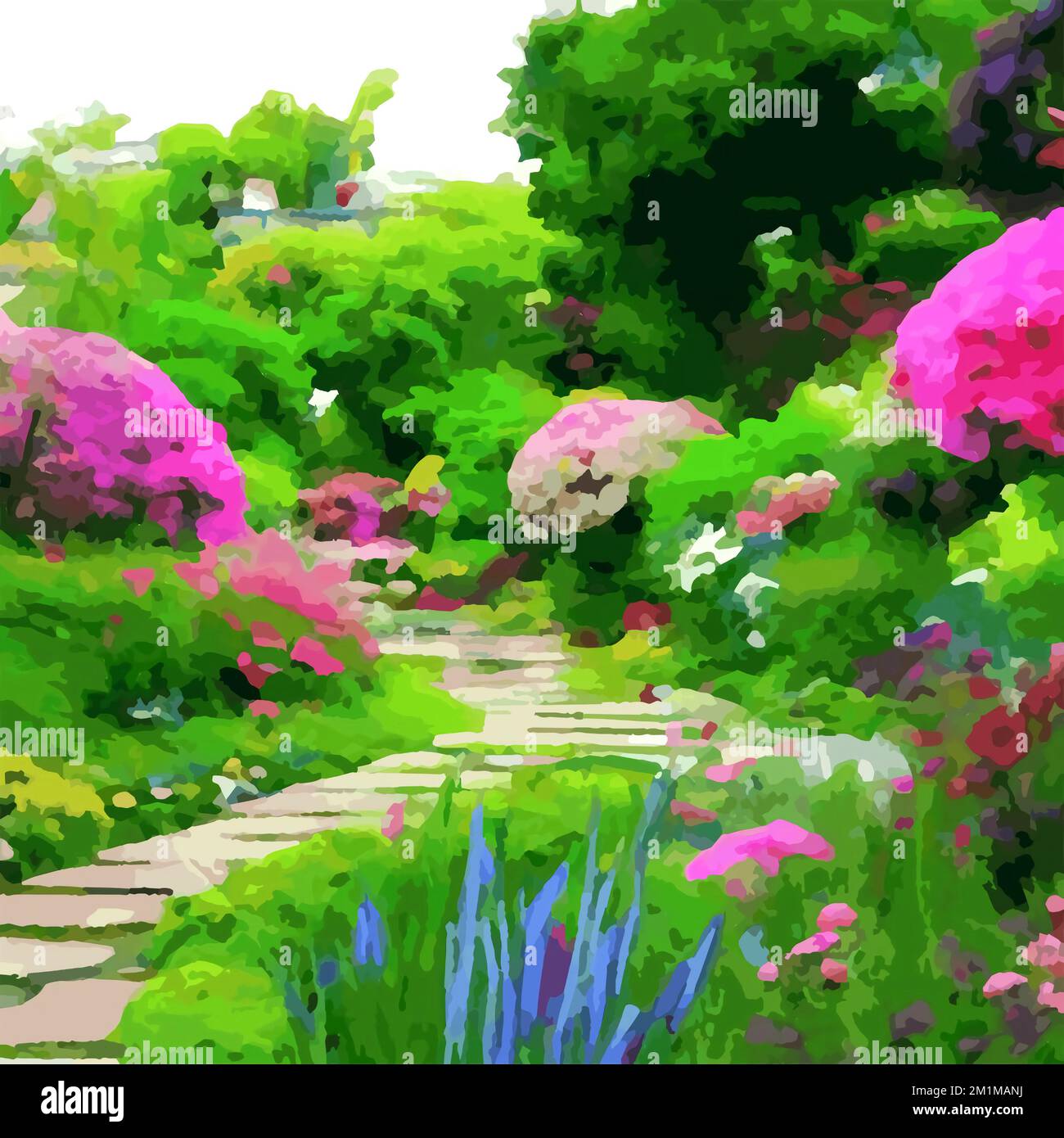 illustration of a scene in a flower garden Stock Photo - Alamy