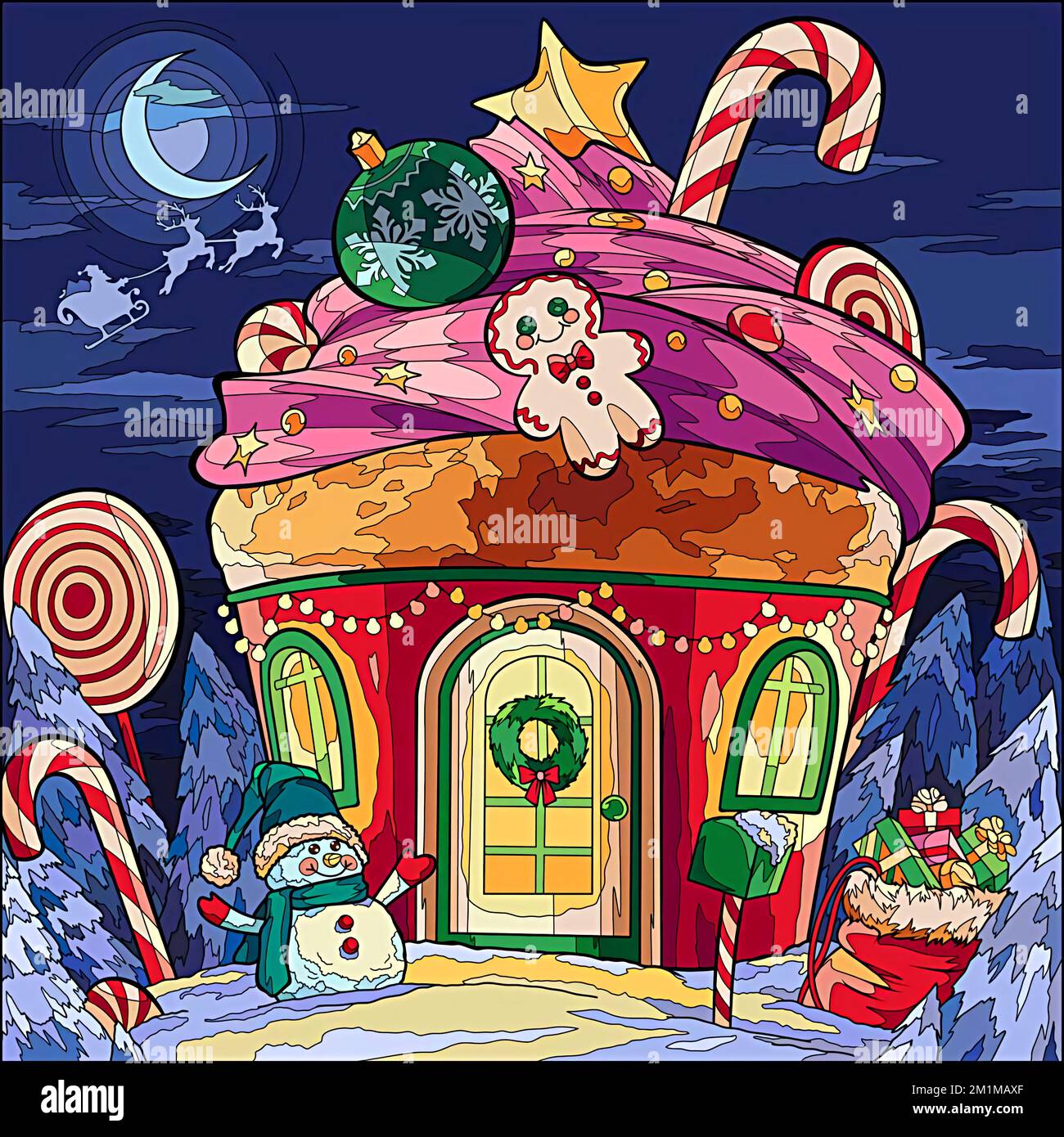 illustration of a Christmas house shaped like a cake Stock Photo - Alamy
