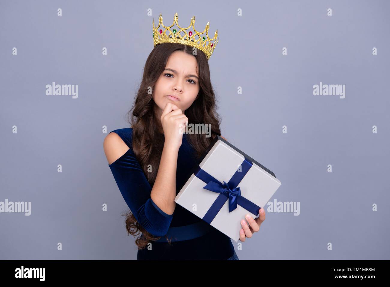 Serious teenager girl princess in crown. Cute teenager child girl ...