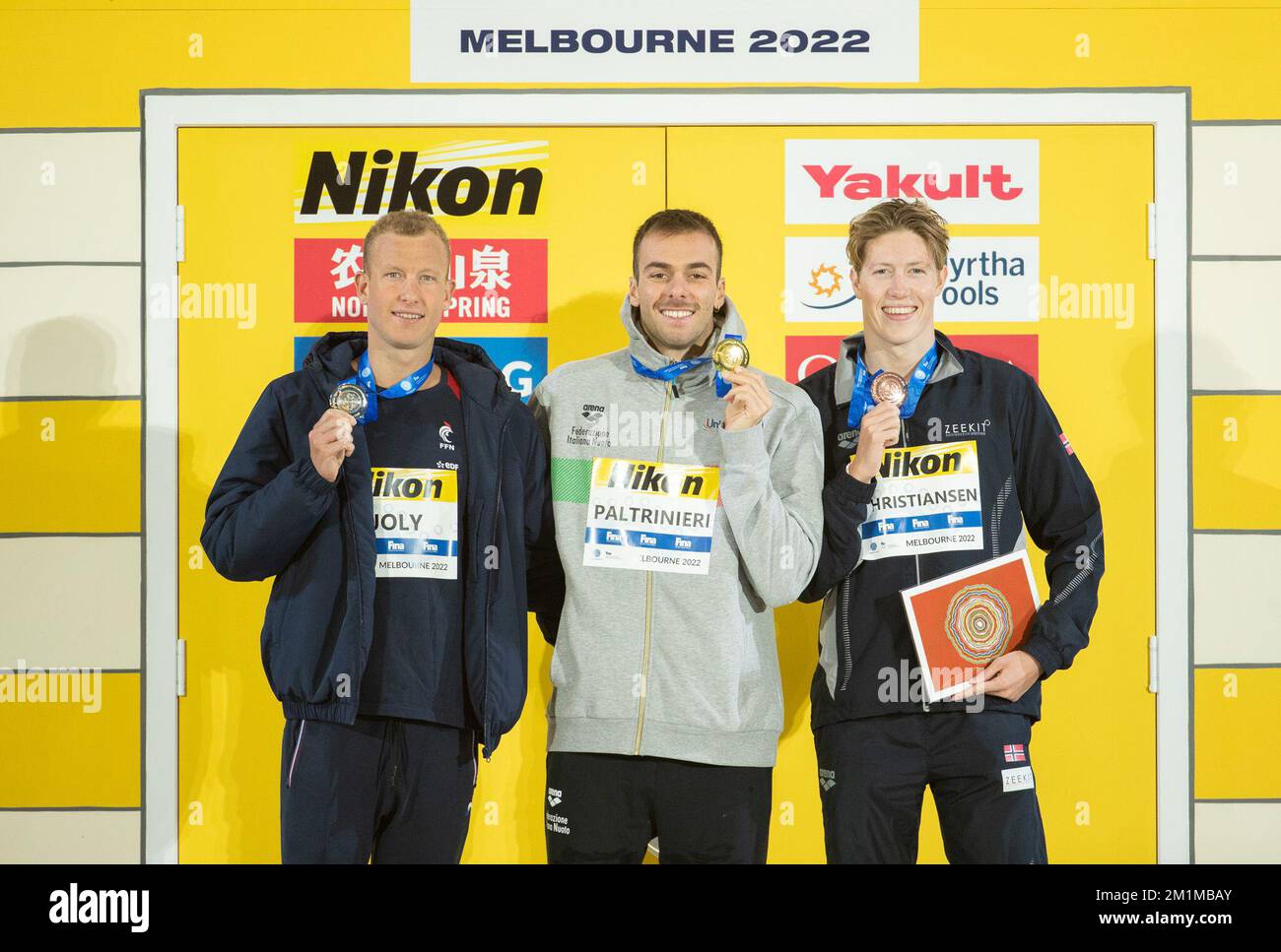 Melbourne, Australia. 13th Dec, 2022. Silver medalist Damien Joly of France, gold medalist ...