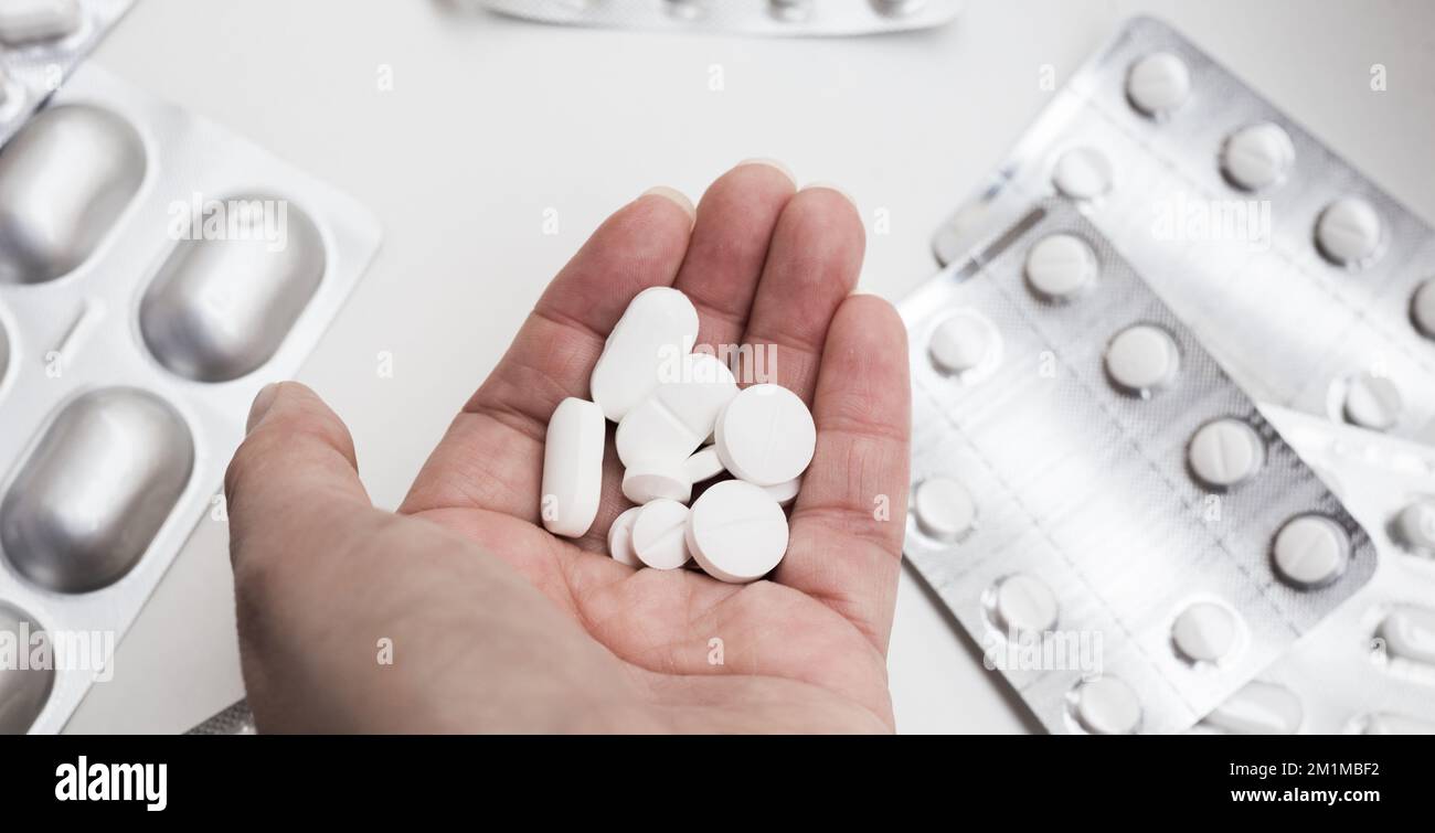 medical tablets in the palm of your hand for the treatment of diseases ...