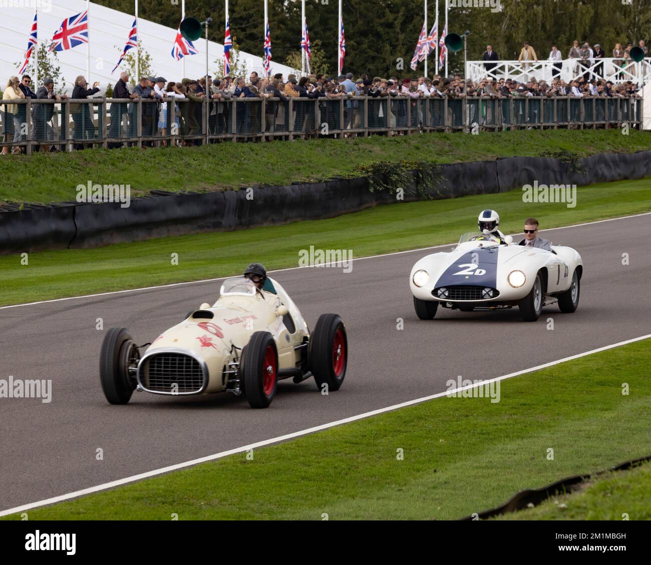 A 1952, Ferrari Tipo 375 Grand Prix car leads a 1955 Ferrari 750 Monza ...