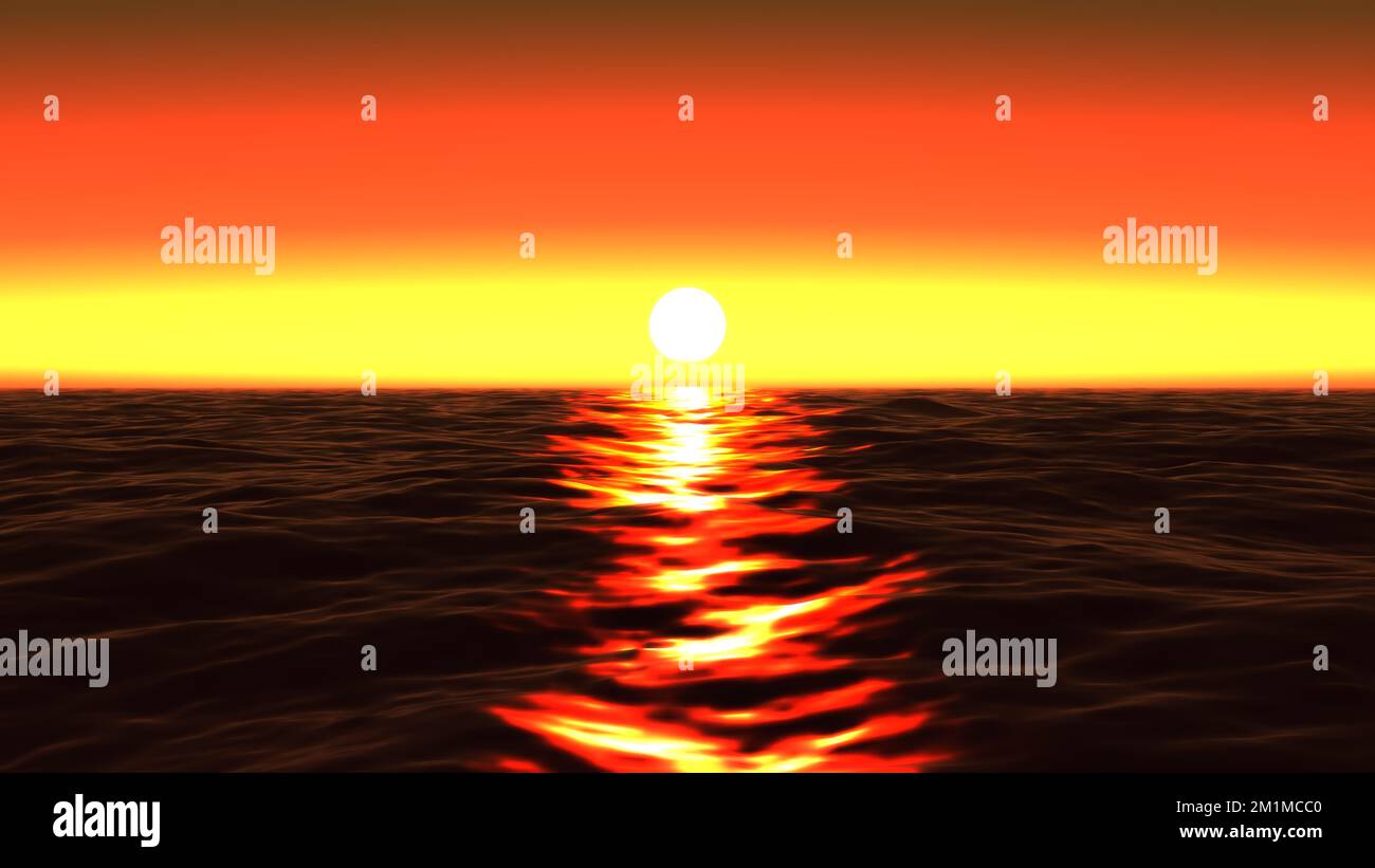 panorama of the ocean sunset, sea sunset, 3d render illustration Stock ...
