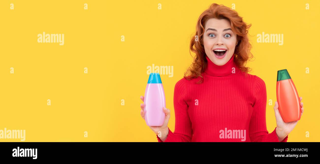 beauty product. daily habits and personal care. redhead lady presenting ...