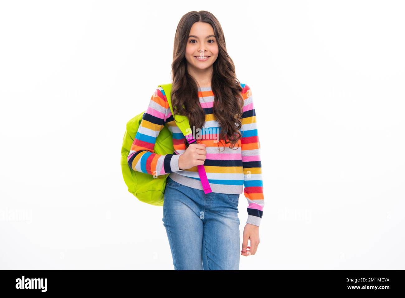 School teen girl in with backpack. Teenager student on isolated ...