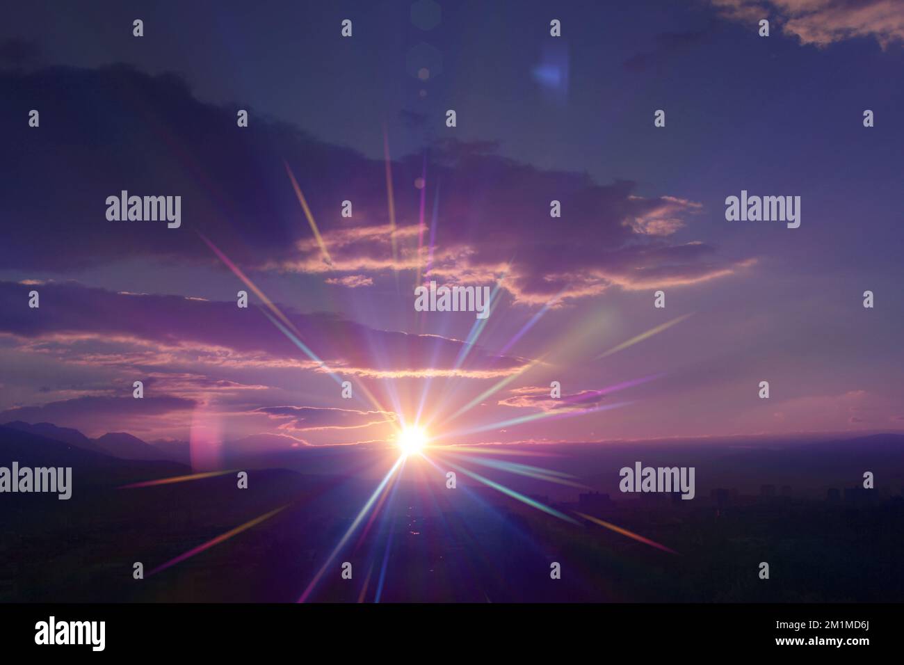 sunset sun ray light shine, natural background Stock Photo - Alamy