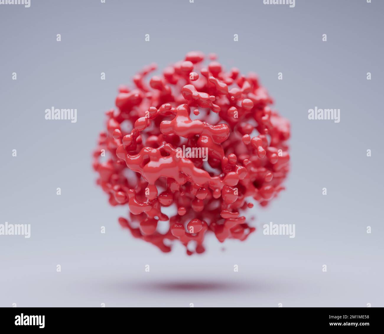 An abstract shiny red ball made up of a porous red shiny material on an ...