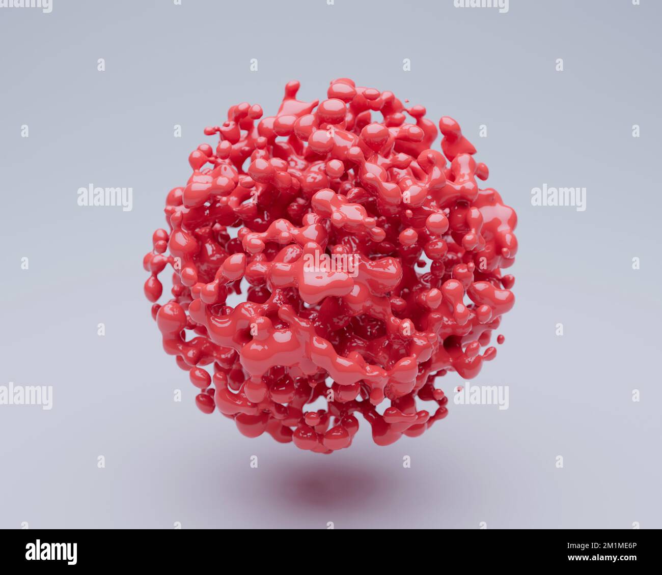 An abstract shiny red ball made up of a porous red shiny material on an ...