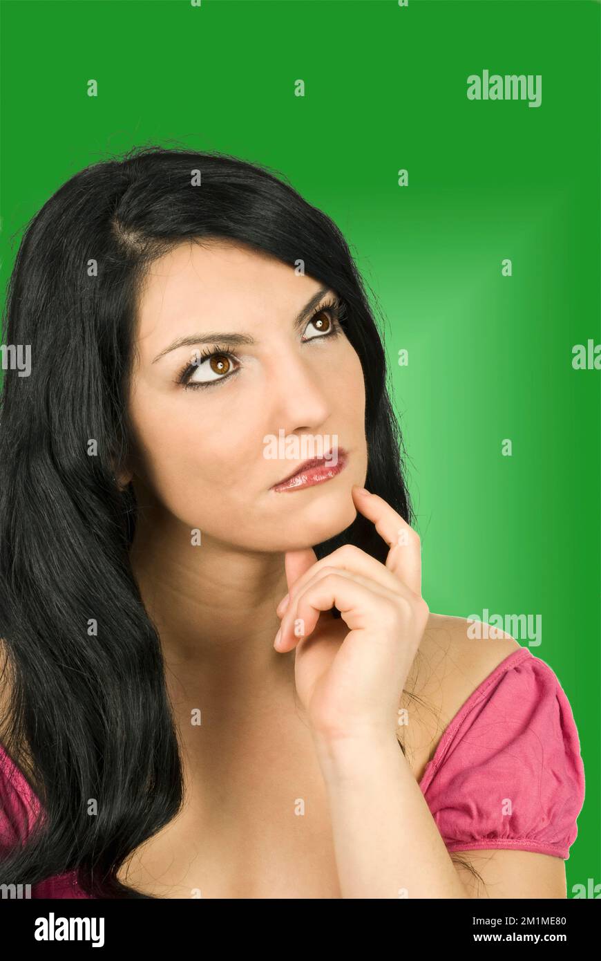 Beautiful woman thinking away at future or just dreaming with open eyes ...