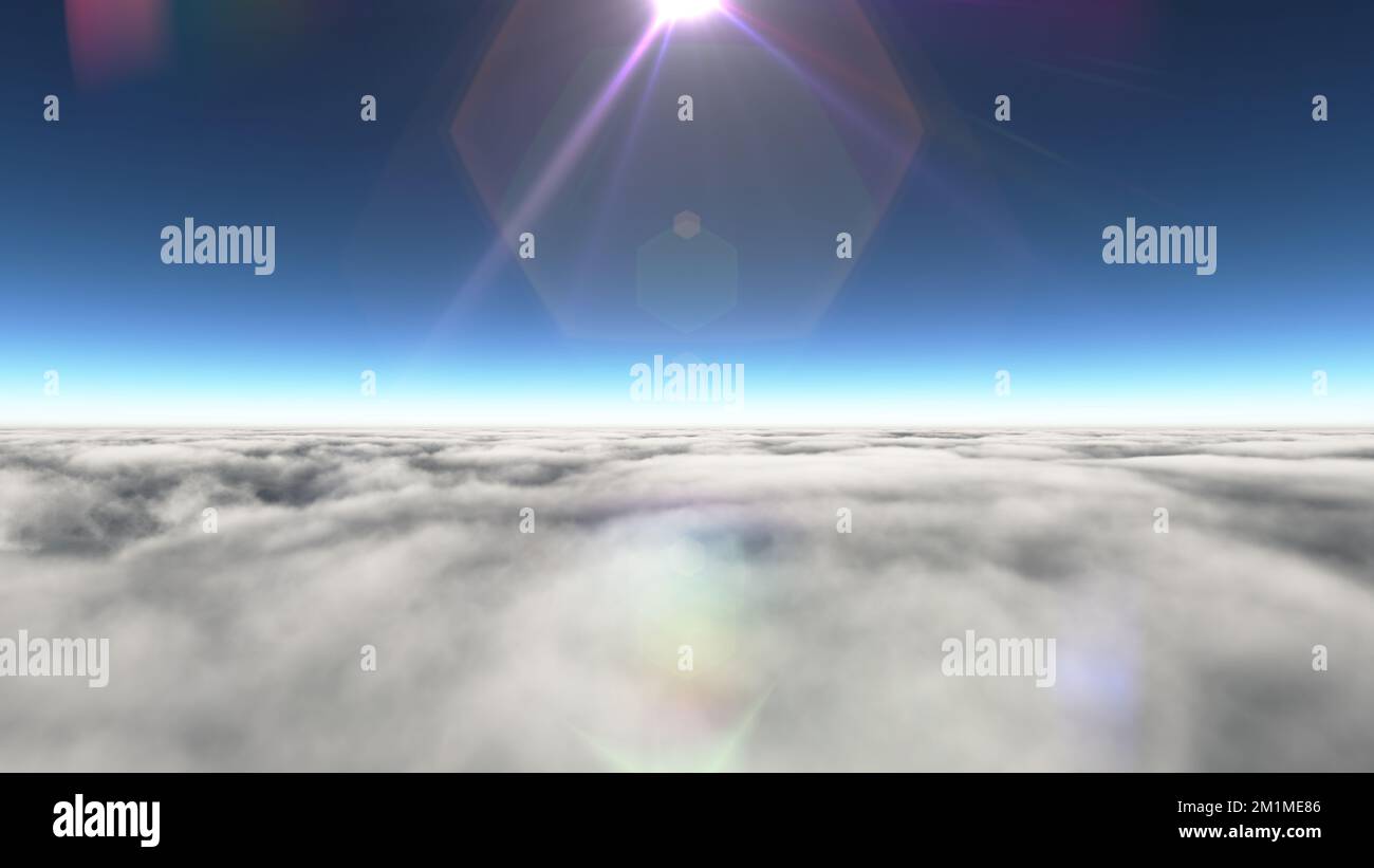 Above clouds sun ray, 3d rendering illustration Stock Photo - Alamy
