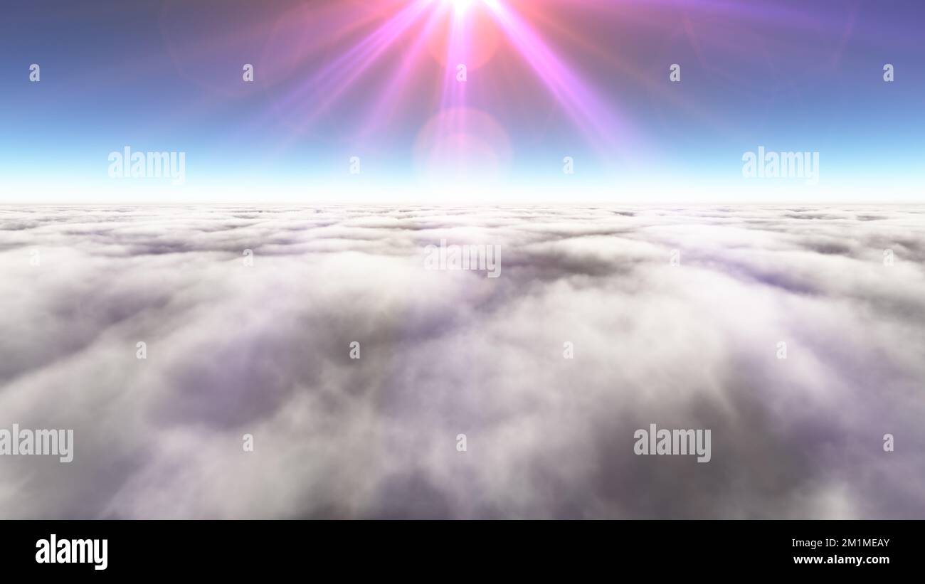 Above clouds sun ray, 3d rendering illustration Stock Photo - Alamy