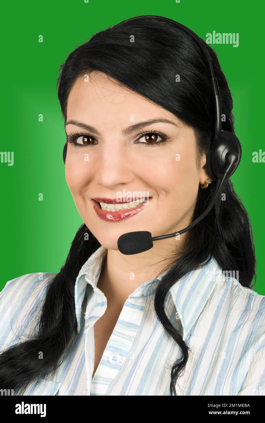 Portrait of beautiful costumer service woman ready to support you Stock ...