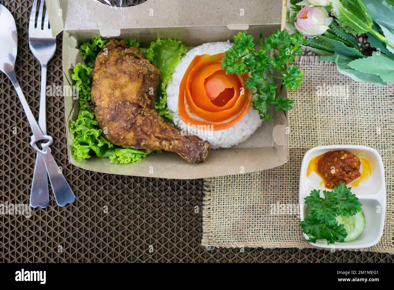 Homemade Indonesian Food, chicken butter with white rice, vegetables ...