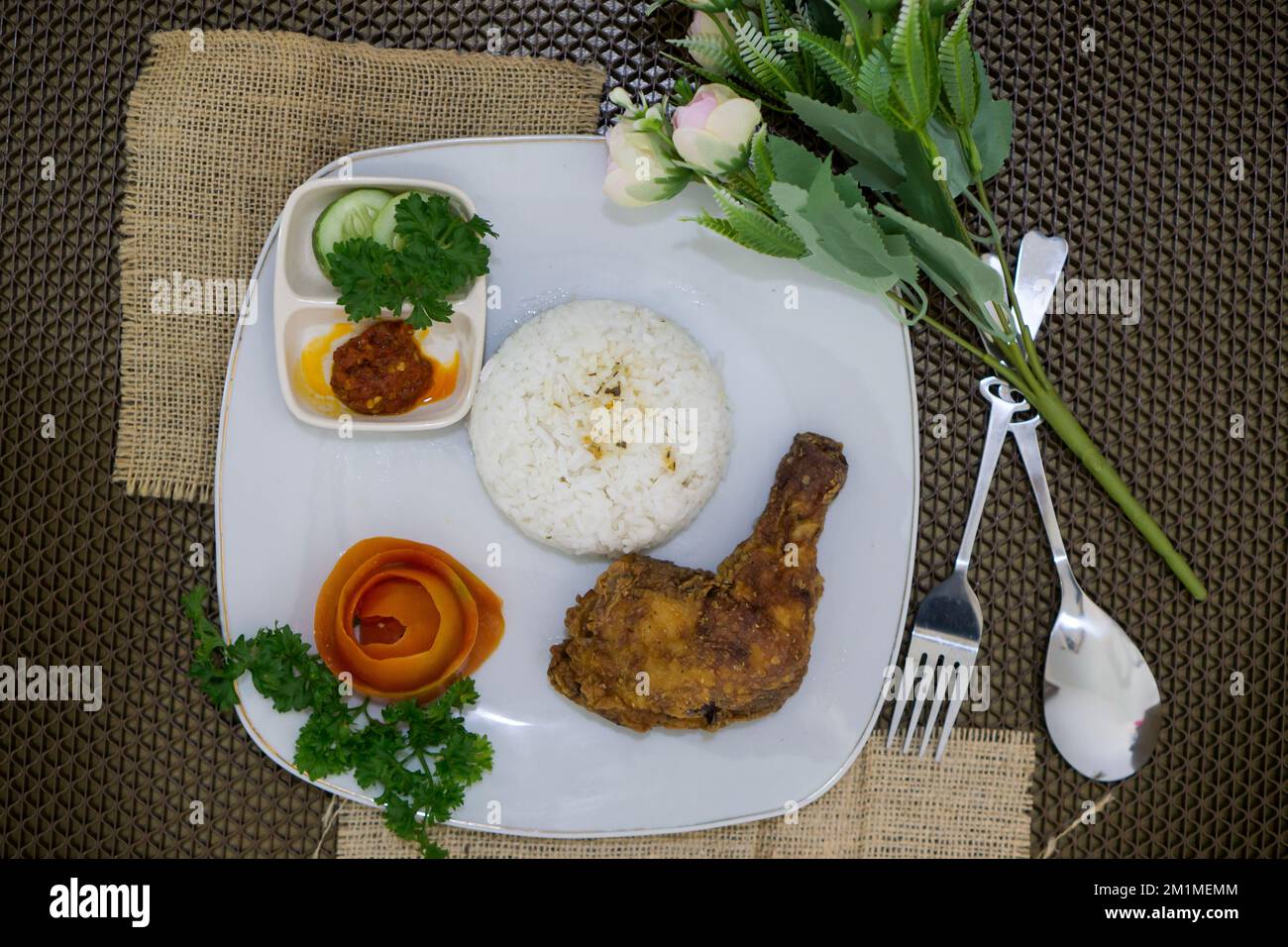 Homemade Indonesian Food, chicken butter with white rice, vegetables ...