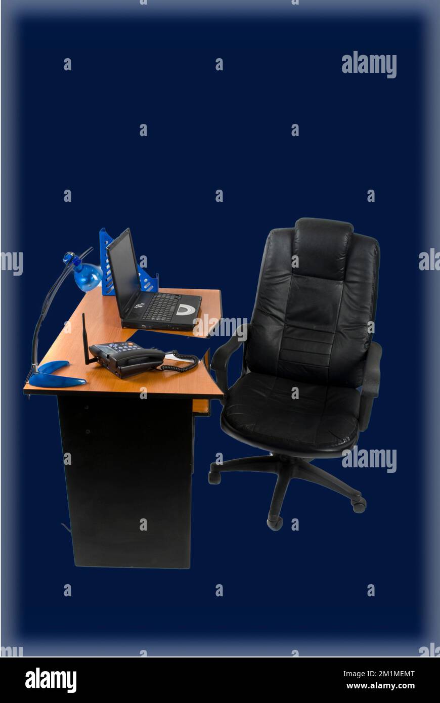 Office desk with laptop and phone isolated on white background Stock ...