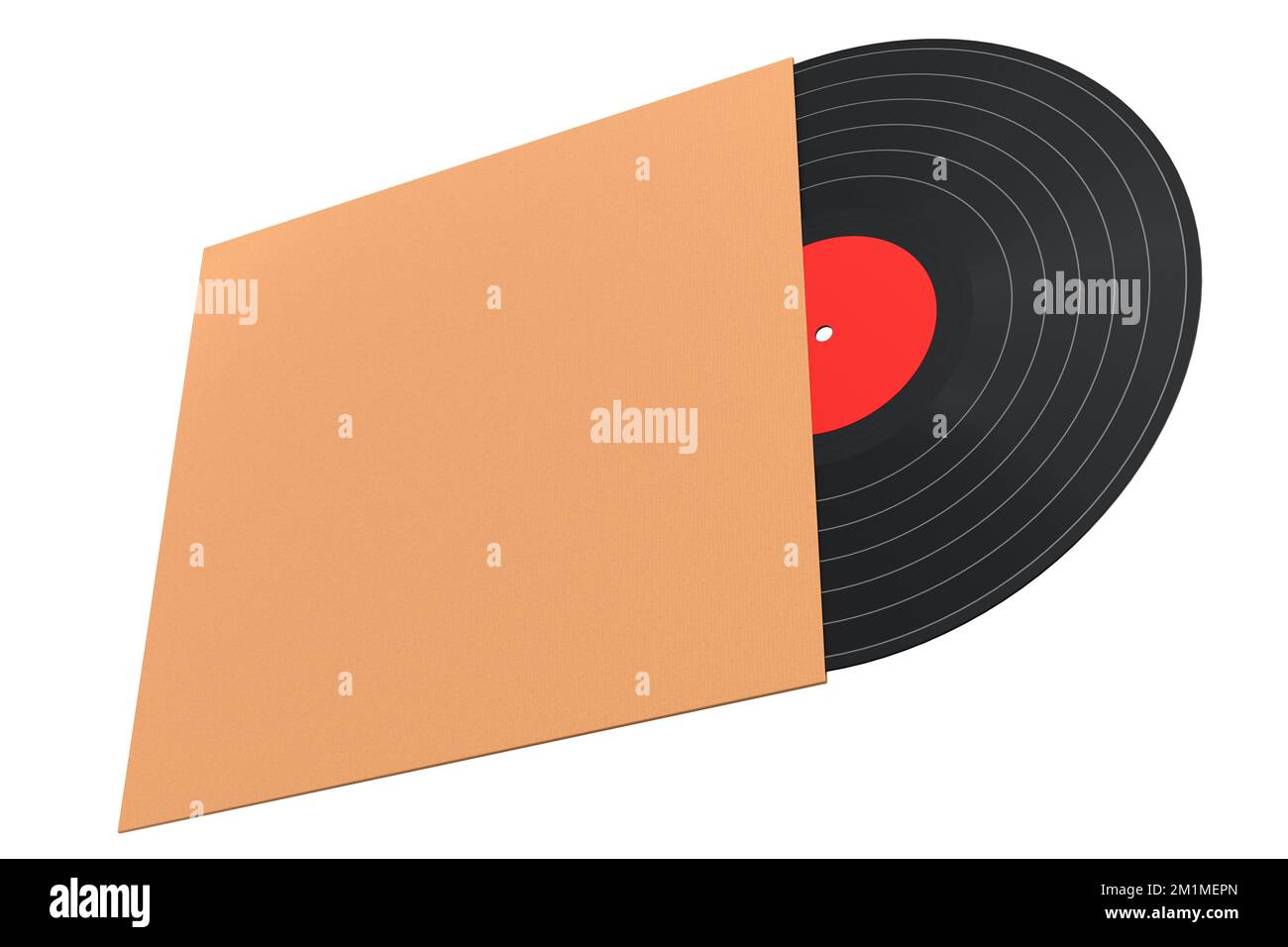 Black vinyl LP record with cover isolated on white background. 3d ...