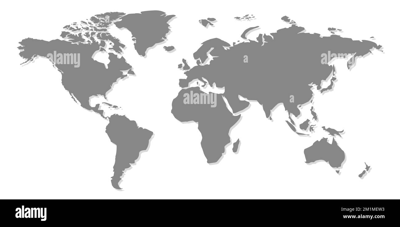 A simplified map of the world. Stylized generalized gray card on a ...