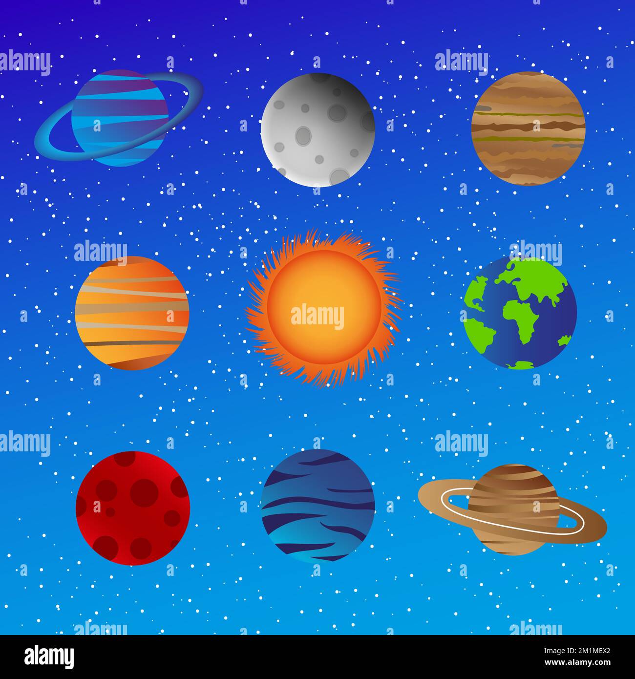 Set of colorful bright planets of the solar system against the ...