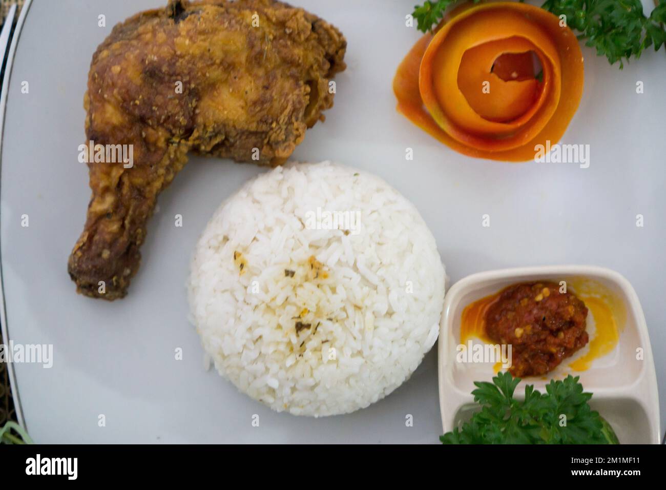 Homemade Indonesian Food, chicken butter with white rice, vegetables ...