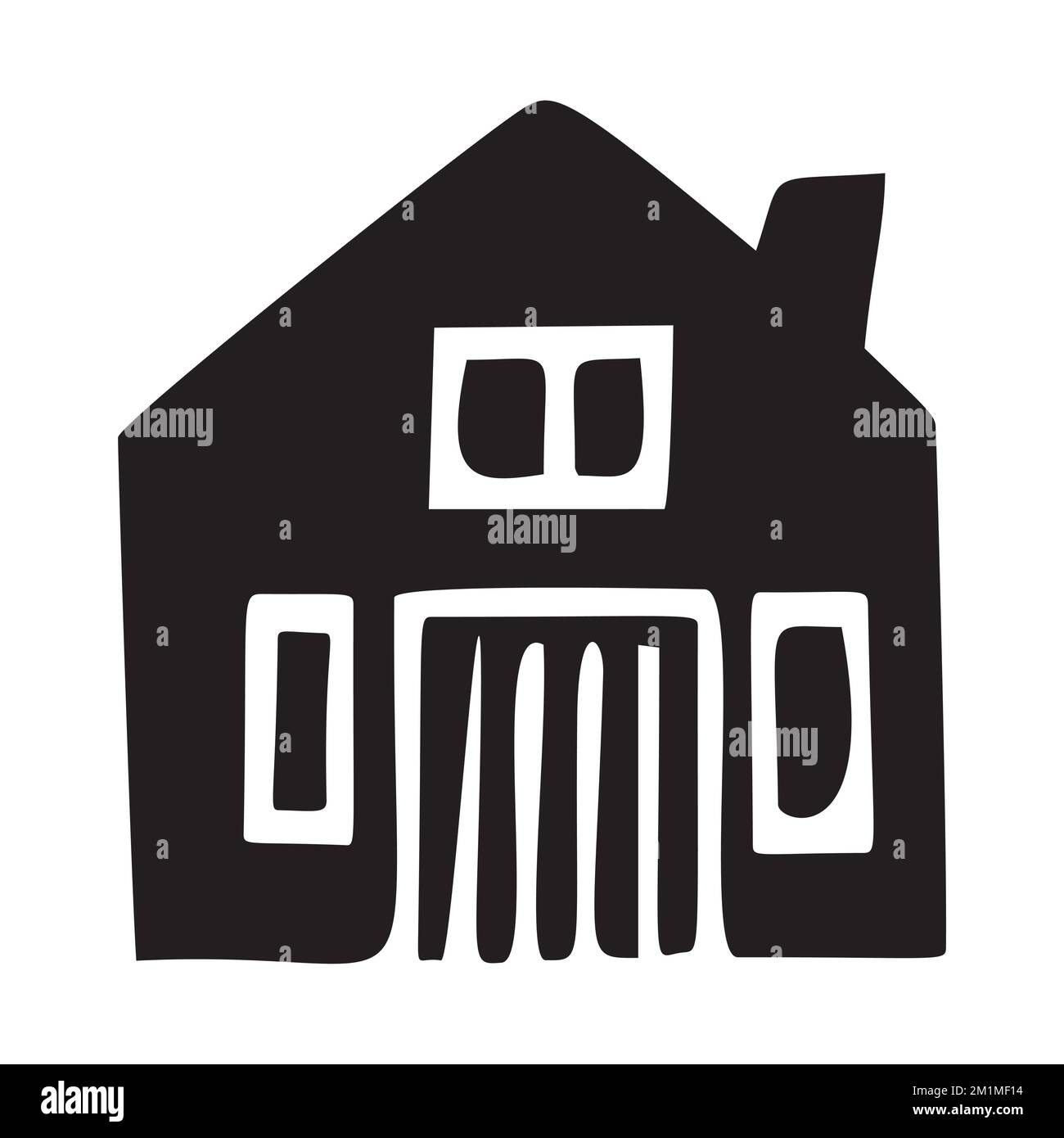 Cute house blockprint vector illustration. Cottage building icon Stock ...