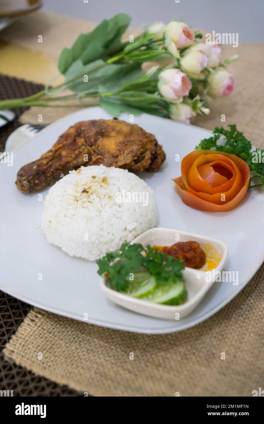 Homemade Indonesian Food, chicken butter with white rice, vegetables ...