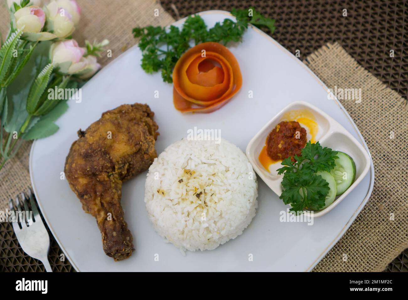 Homemade Indonesian Food, chicken butter with white rice, vegetables ...