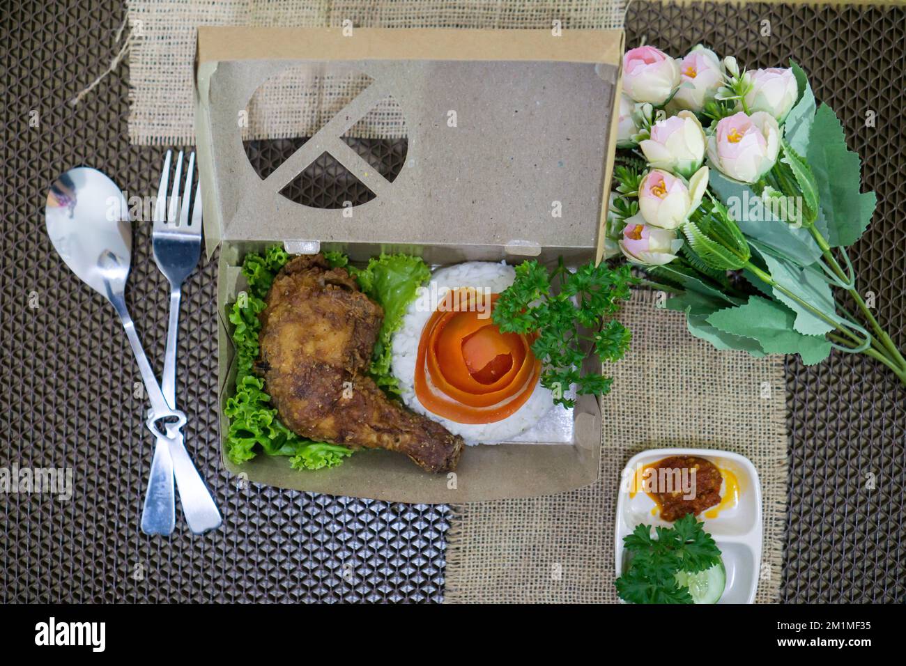 Homemade Indonesian Food, chicken butter with white rice, vegetables ...