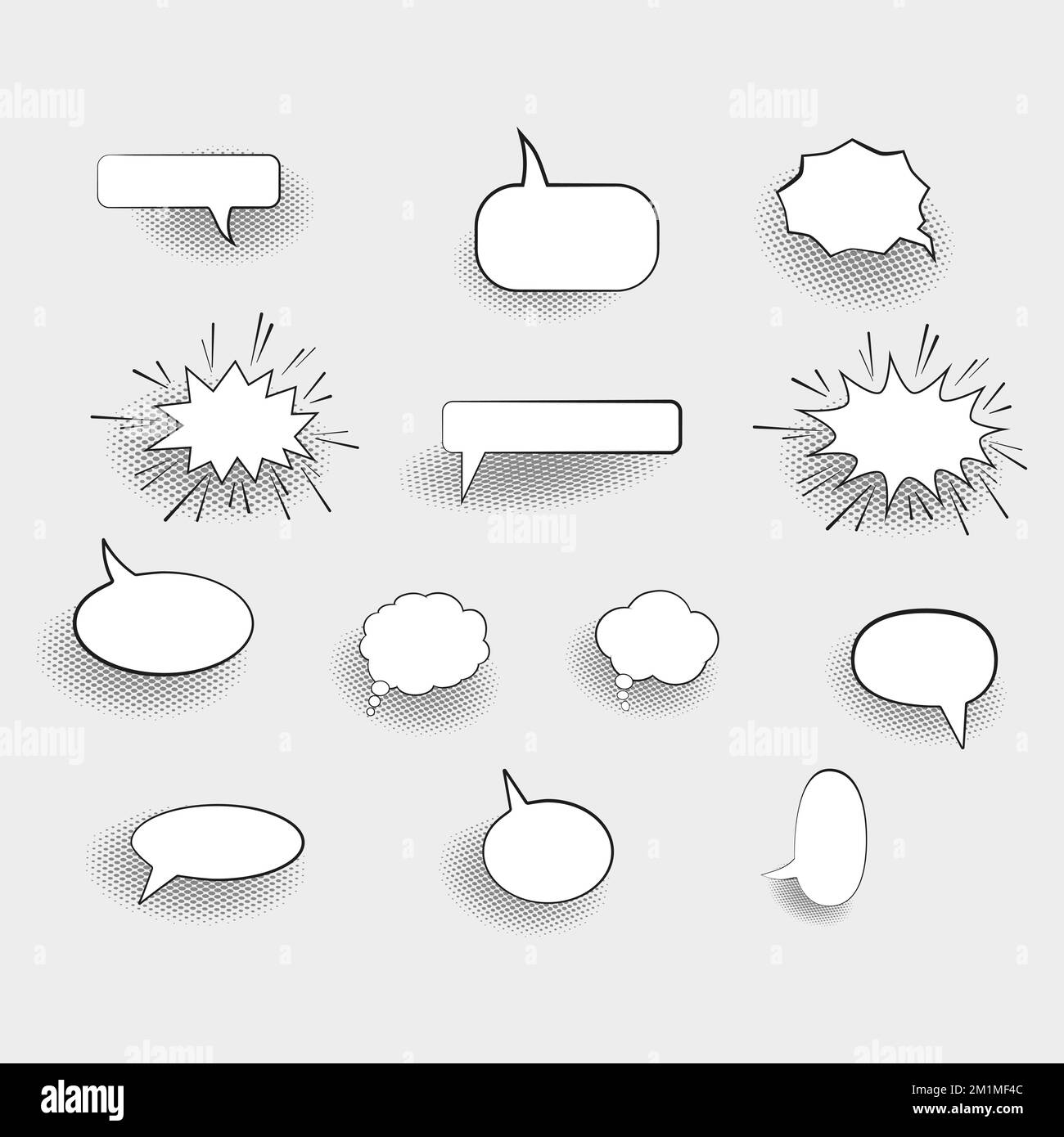 Set of comic speech bubbles and halftone elements of various shapes ...