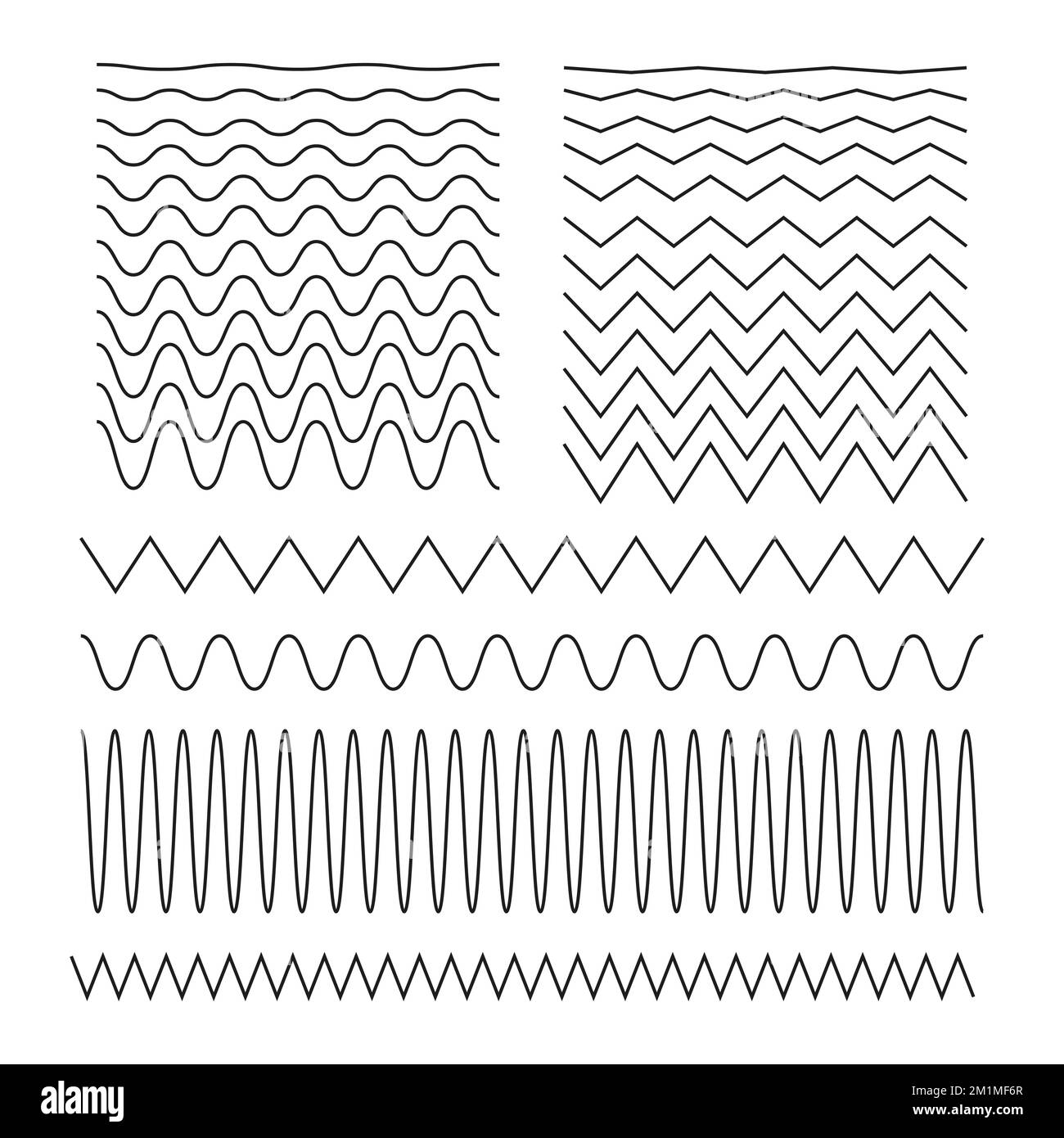 Set of wavy horizontal lines. Black wave on a white background, pattern ...