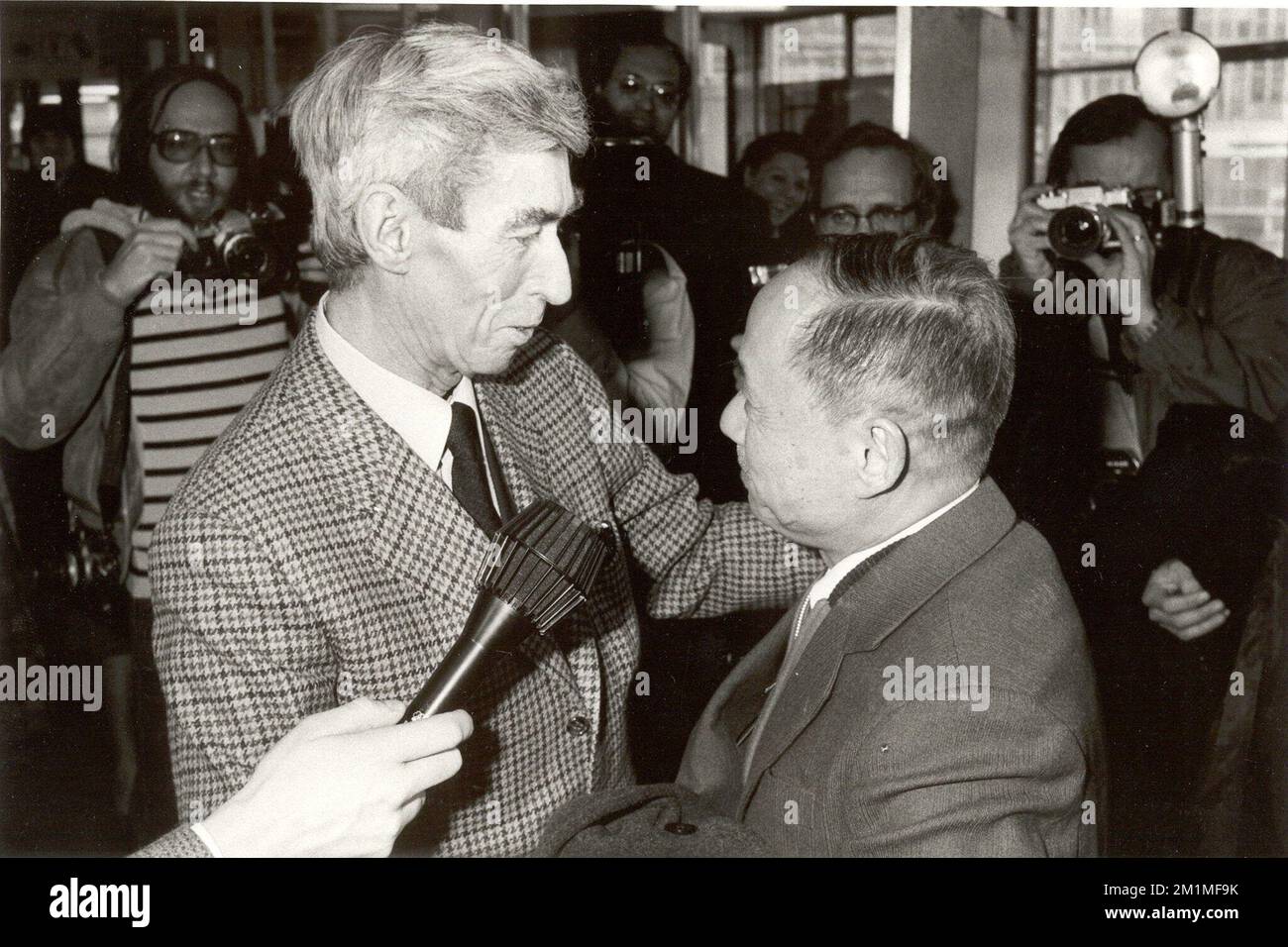 Belgian cartoon strip author Herge (left) and friend Tchang Chong-Chen in Brussels, March 1981 ...