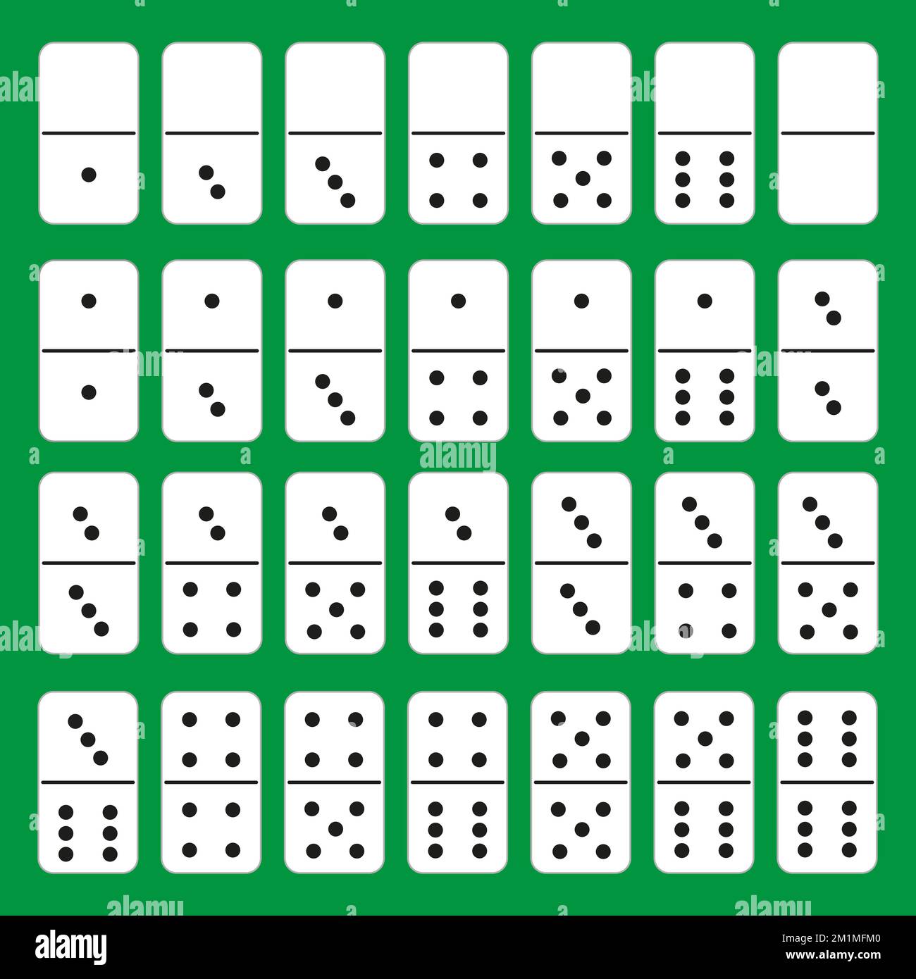 Domino. White color isolated on green background. Flat style. A ...