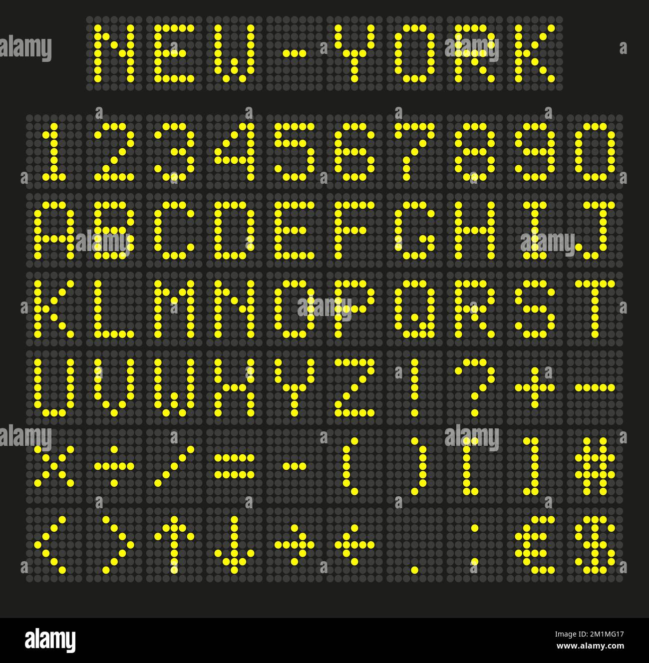 Light yellow digital font, letters and numbers. English alphabet in ...