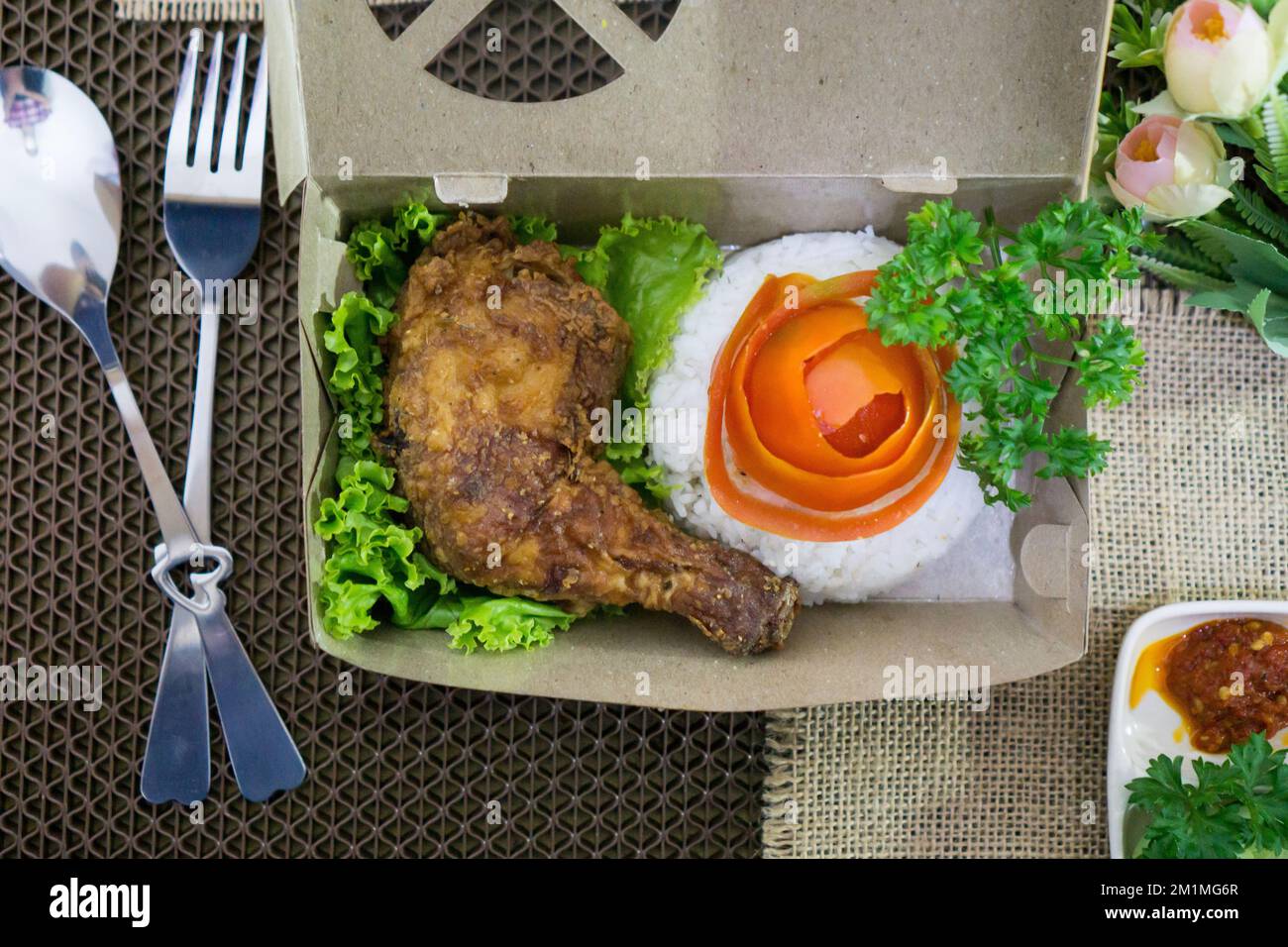 Homemade Indonesian Food, chicken butter with white rice, vegetables ...