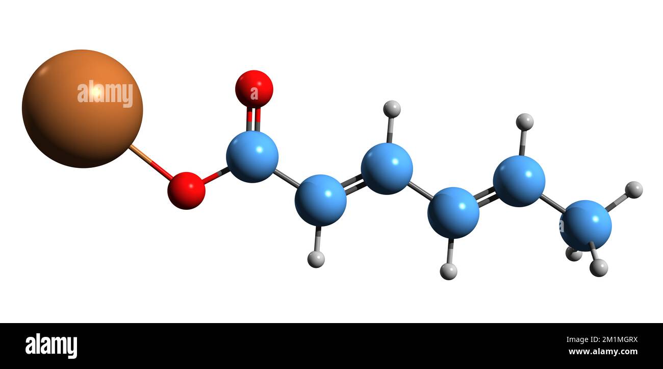 3D image of Potassium sorbate skeletal formula - molecular chemical ...