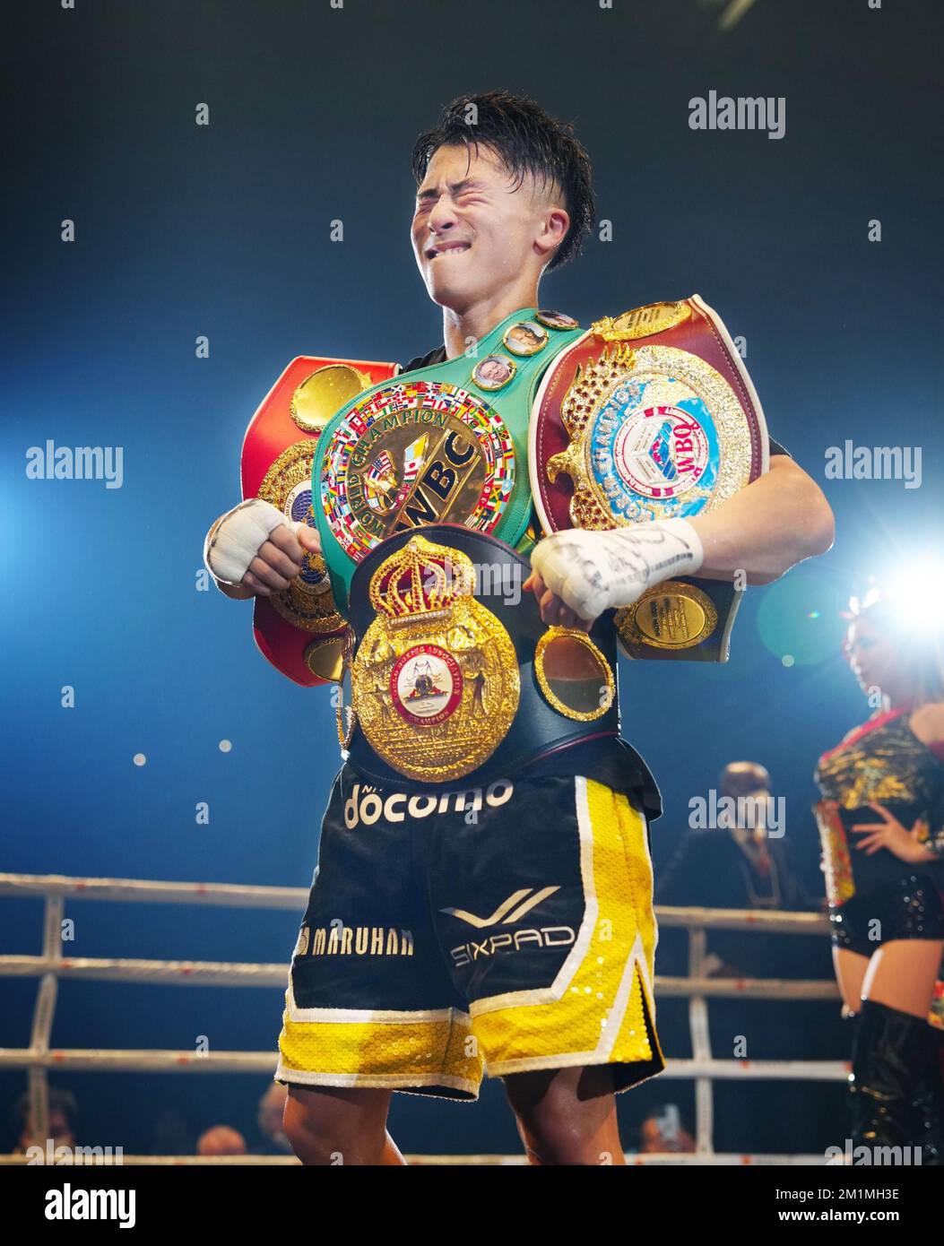 Tokyo, Japan, Dec. 13, 2022. Japanese boxer Naoya Inoue reacts after ...