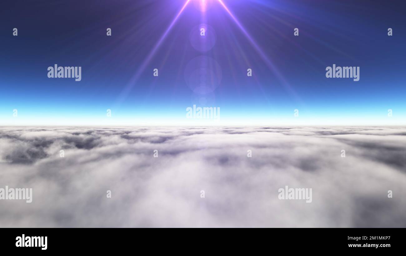 Above clouds sun ray, 3d rendering illustration Stock Photo - Alamy