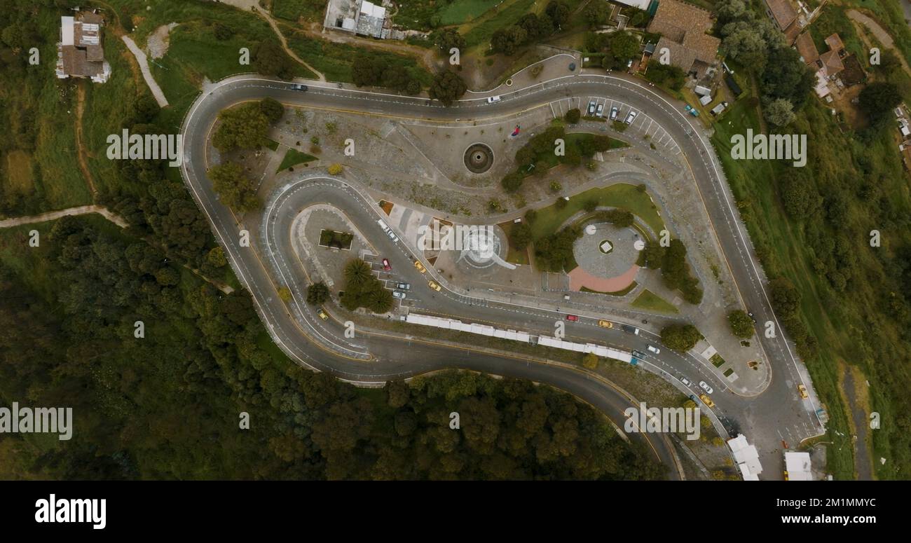 A top view aerial shot over the Statue of the Holy Virgin on the top of ...