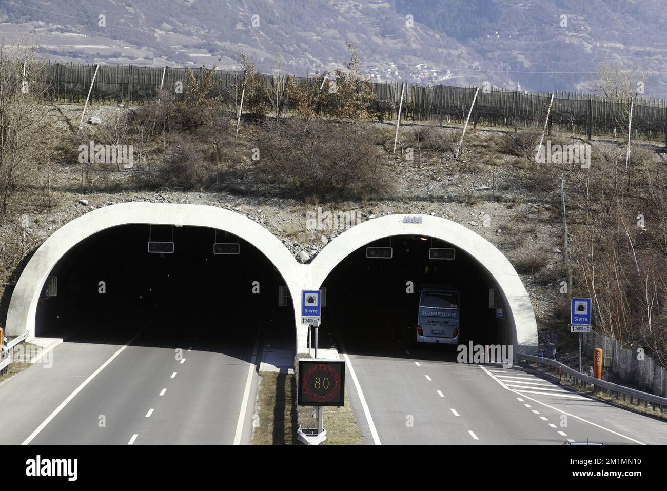 20120316 - SIERRE, SWITZERLAND: Illustration shows the tunnel on the A9 ...