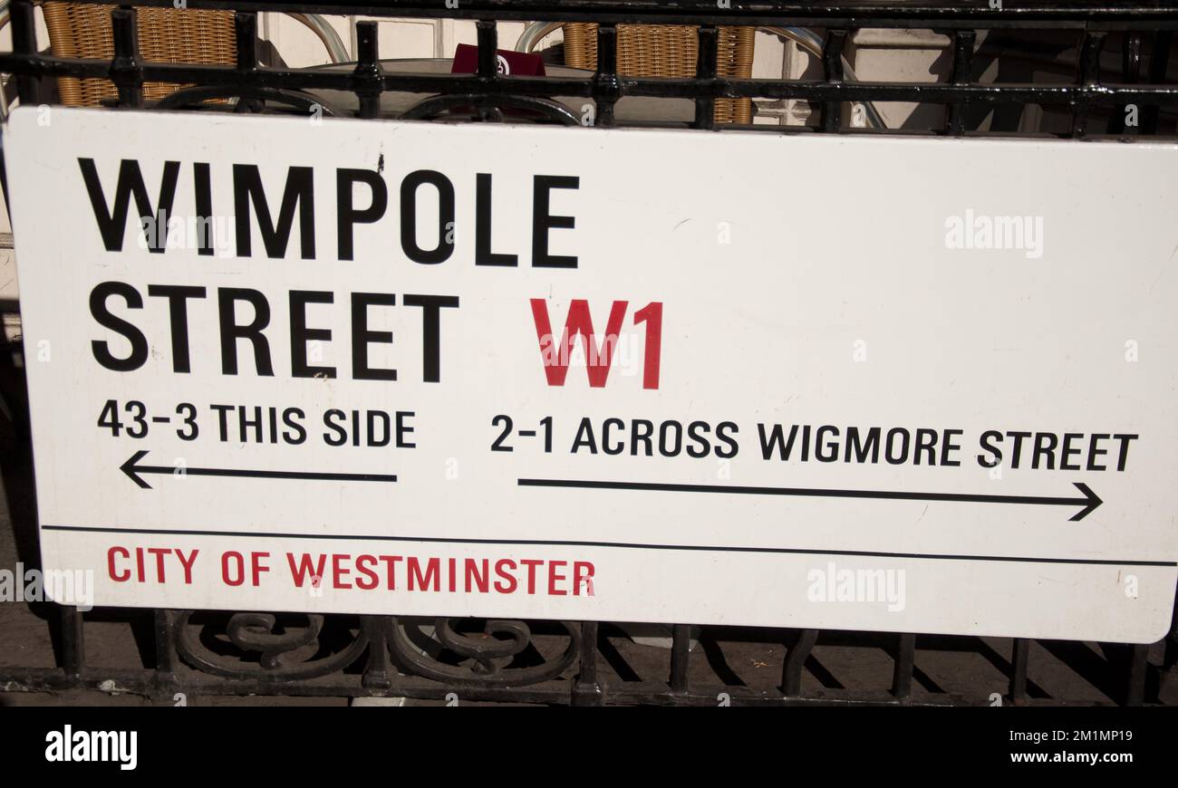 Wimpole Street Sign, Marylebone, London, UK - One of London's most ...