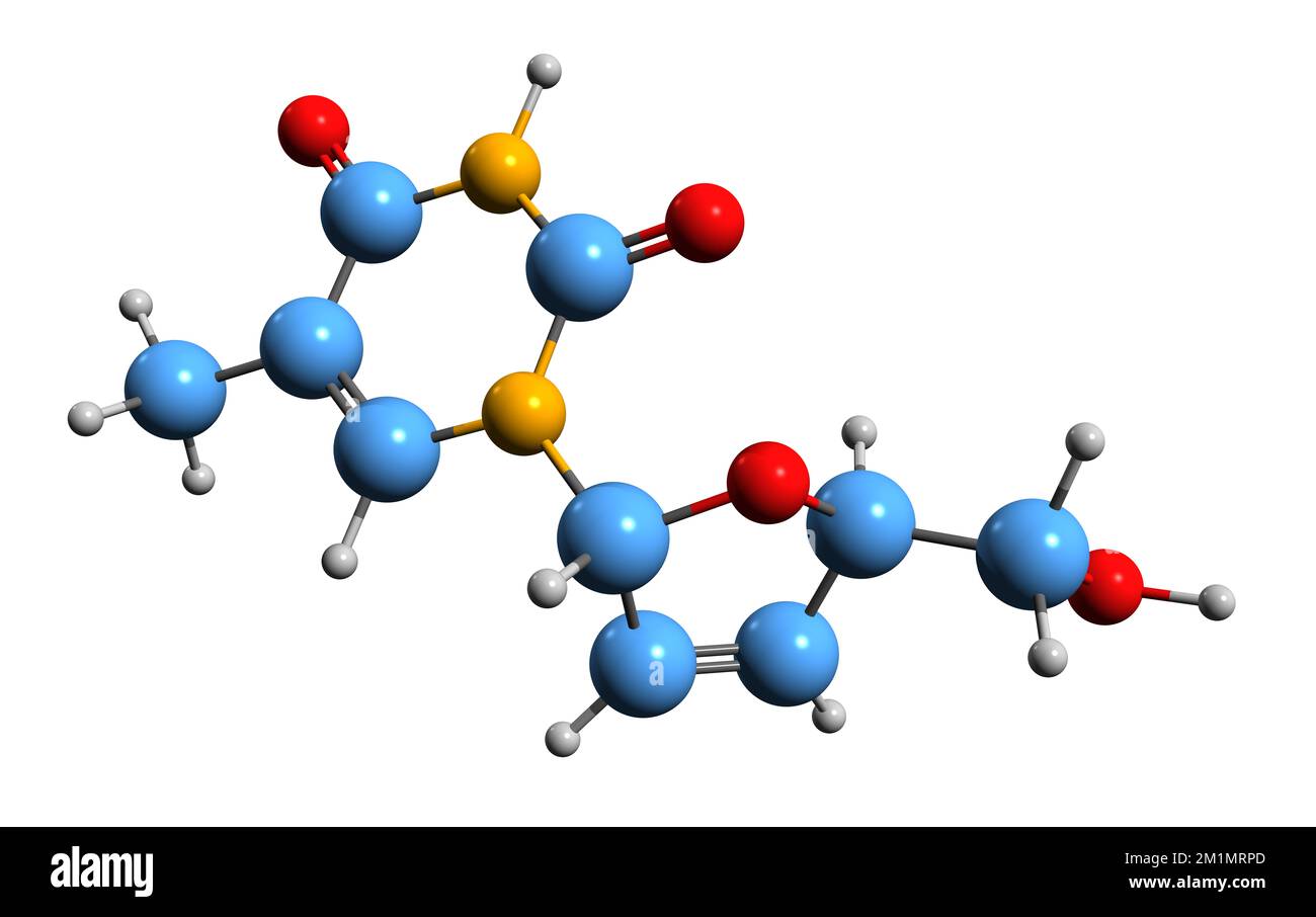 3D image of Stavudine skeletal formula - molecular chemical structure ...
