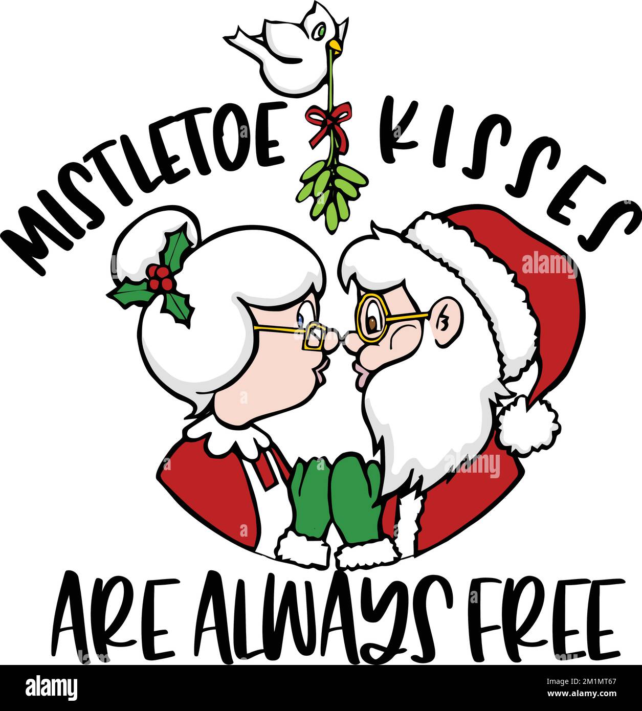 Santa And Mrs Claus Kissing Under The Mistletoe Stock Vector Image