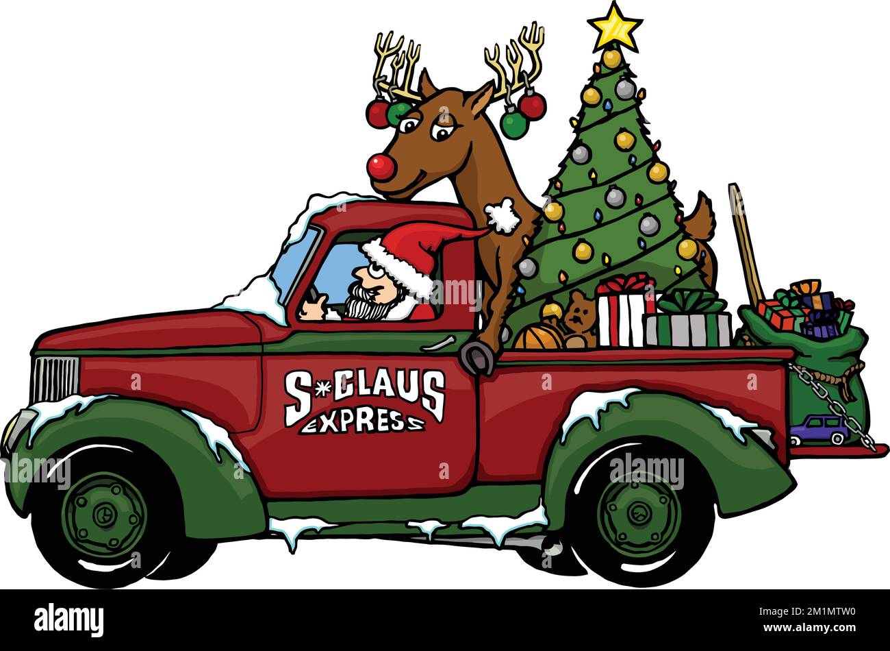 cartoon santa christmas truck with reindeer Stock Vector Image & Art ...